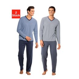 Le Jogger Pyjama Packung, 2 Stück, 4 Schlafanzug mit garngefärbten Streifen blau-marine, grau-anthrazit 44/46 (S) 44/46 (S) Herren Pyjama lang im...
