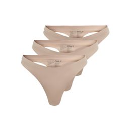 T-String Only "ONLTRACY BONDED THONG NOOS 3-PK", Damen, Gr. XS (34), 3 Stk., beige (rugby tan), Jersey, Obermaterial: 75% Nylon, 25% Elasthan, unifarben, k&ouml;rpernah, Unterhosen