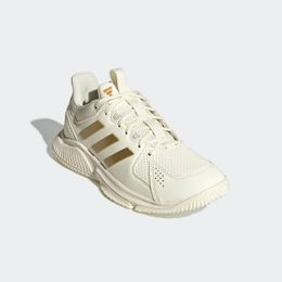 Damen Indoorschuh "COURT FLIGHT", adidas Performance, Gr. 40,5sanftes wei&szlig;, gold metallic, core schwarz, Synthetik, Textil, Schuhe, geeignet f&uuml;r