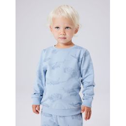 Sweatshirt name it "NMMVARON f&uuml;r Jungen mit Alloverprint und Rippb&uuml;ndchen", Jungen, Gr. 98, dusty blau, Sweatware, Obermaterial: 100% Baumwolle, bedruckt, normal normal, Rundhals, Rippb&uuml;ndchen, Sweatshirts Sweatshirt