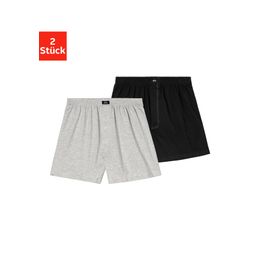 H.I.S. Weiter Boxer H.I.S, Herren, Gr. L, 2 Stk., schwarz (grau, meliert, schwarz, schwarz), Jersey, Obermaterial: 95% Baumwolle, 5% Elasthan, unifarben, bequem, Unterhosen, aus weicher Single Jersey Ware