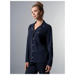 Schlafanzug TRIGEMA "TRIGEMA Schickes Schlafanzug Oberteil mit Knopfleiste", Damen, Gr. XXL, blau (navy), 100% Baumwolle, Homewear-Sets Schlafanzug