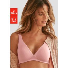 Bralette-BH Petite Fleur, Damen, Gr. 70, Cup B, rosa (ros&eacute;, wei&szlig;), Jersey, Obermaterial: 89% Baumwolle, 9% Elasthan, 2% Polyamid, Basic, BHs, ohne B&uuml;gel in High-Apex-Schnittform mit Zierborte, Basic Dessous