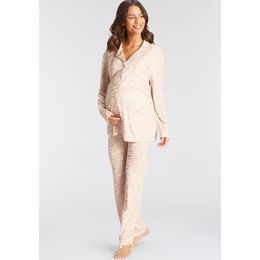 Lascana Damen Lascana Umstandspyjama 2 tlg. mit Knopfleiste und Raffung an der Seitennaht beige 32/34