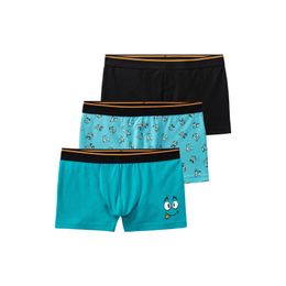Boxer AUTHENTIC LE JOGGER "Boxershorts f&uuml;r Jungen", Jungen, Gr. 182, 3 Stk., schwarz (bedruckt, mint, schwarz), Single Jersey, Obermaterial: 95% Baumwolle, 5% Elasthan, bedruckt, unifarben, Unterhosen, mit witzigen Print