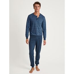 Calida Schlafanzug &raquo;Relax Imprint 2&laquo; 2 tlg. mit kleiner Knopfleiste coronet blue L (52/54) L (52/54) Herren-Pyjama von Calida