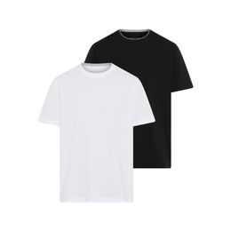 MAN'S WORLD Rundhalsshirt MAN'S WORLD "Neue Kollektion", Herren, Gr. 4XL (68/70), schwarz (wei&szlig;, schwarz), Single Jersey, Obermaterial: 100% Baumwolle. Obermaterial wei&szlig;: 100% Baumwolle, unifarben mit Farbeinsatz, Basic, regular fit, Rundhals, Shirts Rundhalsshirt, mit kontrastfarbigen Einsatz am Halsausschnitt