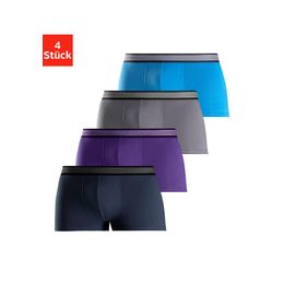 H.I.S. Hipster H.I.S, Herren, Gr. L, 4 Stk., bunt (navy, lila, grau, blau), Jersey, Obermaterial: 95% Baumwolle, 5% Elasthan, unifarben, k&ouml;rpernah, Unterhosen, knapp sitzende Boxershorts aus Baumwollmischung