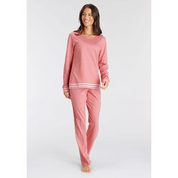 Pyjama Vivance Dreams, Damen, Gr. 52/54, rosa (altrosa geringelt), Single Jersey, Obermaterial: 50% Baumwolle, 50% Polyester, Basic lang, Rundhals, eingesetzt angesetztes Bündchen kontrastfarben, Homewear-Sets Pyjama, mit gestreiften Bündchen