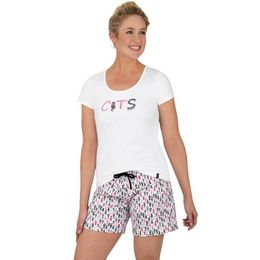 TRIGEMA Schlafanzug &raquo;Kurzer Schlafanzug mit s&uuml;&szlig;en Katzen-Motiven&laquo; 1 tlg. weiss M M DELUXE-Single-Jersey