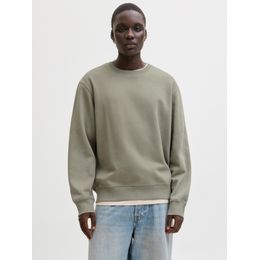 Jack & Jones Sweatshirt JACK & JONES "JJESTAR BASIC SWEAT CREW NECK NOOS", Herren, Gr. L, vetiver, angeraute Sweatware, Obermaterial: 70% Baumwolle, 30% Polyester, unifarben, relaxed fit taillenbedeckt, Rundhals, Rippbündchen, Sweatshirts Sweatshirt