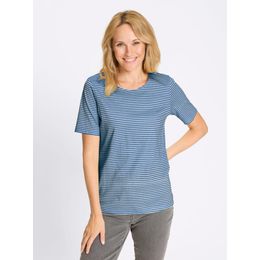 Print-Shirt Classic Basics "Ringelshirt", Damen, Gr. 44, mittelblau, ecru, geringelt, 100% Baumwolle, gemustert, gestreift, mehrfarbig, Rundhals, Shirts