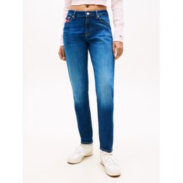 Slim-fit-Jeans Tommy Jeans "LUCY MR SLIM RWB EI5159", Damen, Gr. 33, L&auml;nge 30, denim schwarz, Denim/Jeans, Obermaterial: 99% Baumwolle, 1% Elasthan, Abriebeffekte, slim fit kn&ouml;chellang, Jeans Slim-fit-Jeans