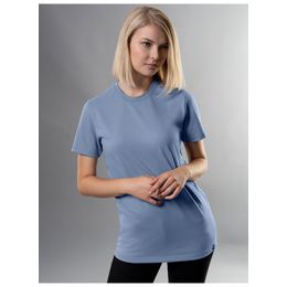 T-Shirt TRIGEMA "TRIGEMA Slim Fit T-Shirt aus DELUXE Baumwolle", Damen, Gr. L, blau (pearl, blau), 100% Baumwolle, Basic, Shirts T-Shirt