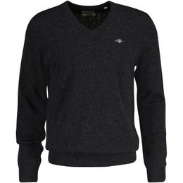 Gant V-Ausschnitt-Pullover »EXTRAFINE LAMBSWOOL V-NECK« mit Logostickerei Charcoal XXL XXL Langarm Pullover von Gant