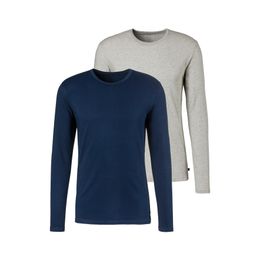 H.I.S. Langarmshirt H.I.S, Herren, Gr. M, blau (marine, grau, meliert), Jersey, Obermaterial: 95% Baumwolle, 5% Elasthan, unifarben, Basic, Basic normal, Rundhals, abgesteppte Kante, Shirts Langarmshirt, Doppelpack Unterziehshirt aus Baumwoll-Mix