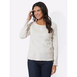 Langarmshirt Classic Basics "Rundhals-Shirt", Damen, Gr. 40, beige (ecru), 100% Baumwolle, gemustert, unifarben, Rundhals, Shirts Langarmshirt