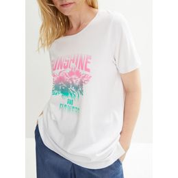 T-Shirt bonprix, Damen, Gr. 44/46 (L), wei&szlig; (wei&szlig; bedruckt), Obermaterial: 100% Baumwolle, oversize, Shirts T-Shirt