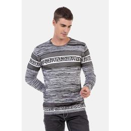 Cipo & Baxx Rundhalspullover CIPO & BAXX "Pullover", Herren, Gr. L, grau, 50% Baumwolle;50% Polyacryl, gestreift, regular fit, Rundhals, Pullover Rundhalspullover, in Melange Strick, CP244