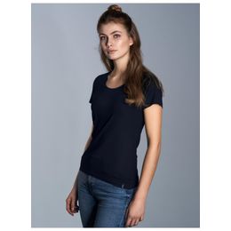 T-Shirt TRIGEMA "TRIGEMA Rundhalsshirt aus Viskose", Damen, Gr. L, blau (navy), 94% Viskose, 6% Elasthan, Basic, Shirts T-Shirt
