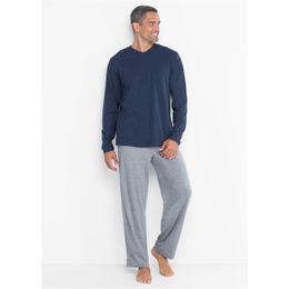 bonprix Pyjama &raquo;Pyjama mit Baumwolle und langen &Auml;rmeln&laquo; Set, 2, Pyjama mit Baumwolle und langen &Auml;rmeln dunkelblau/grau meliert 52/54 (L) 52/54 (L)...