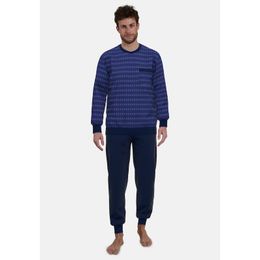 G&ouml;tzburg G&Ouml;TZBURG Pyjama 2 tlg. k&uuml;hlender Effekt, Rundhalsausschnitt, Langarm, lange Hose, Baumwollmix blau-dunkel-multicolor1 52L 52L Herrenschlafanzug von...