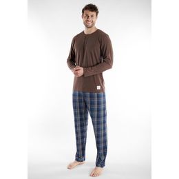 Tom Tailor Schlafanzug &raquo;Rhodos&laquo; 2 tlg. karierte Hose, lange &Auml;rmel, Cotton-Mix, elastischer Bund braun-mittel-Karo 54 54 Herren Pyjama von Tom Tailor