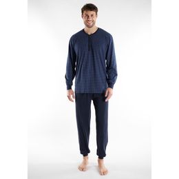 G&ouml;tzburg G&Ouml;TZBURG Schlafanzug &raquo;Kos&laquo; 2 tlg. mit Rundhalsausschnitt und Knopfleiste, lange &Auml;rmel blau-dunkel-Minimal 58 (XXXL) 58 (XXXL) Herren Pyjama von...