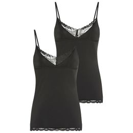 YSABEL MORA Spaghettitop 2er Pack, elastisch, Spitzeneinsatz, schmale Tr&auml;ger, femininer Stil black XXL XXL Damen-Top von Ysabel Mora