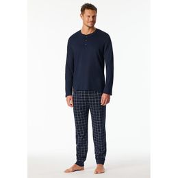 Schiesser Pyjama »Fine Interlock« 2 tlg. Rundhalsausschnitt mit Kopfleiste, langärmelig, Komfortbund 804-Blau 54 54 Herrenschlafanzug von Schiesser