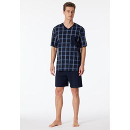 Schiesser Shorty »Comfort Nightwear« 2 tlg. mit klassischem Karo-Muster, V-Ausschnitt und aufgesetzter Brusttasche 804-nachtblau 50M 50M Kurzer...