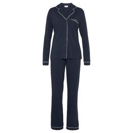 Lascana Damen Lascana Pyjama 2 tlg. mit Kontrastpaspeln blau 36/38