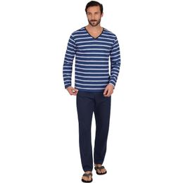 TRIGEMA Schlafanzug &raquo;Langer Schlafanzug mit V-Ausschnitt&laquo; 1 tlg. electric-blue XXL XXL 100 % Baumwolle, Ringgarn supergek&auml;mmt