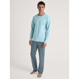 Calida Schlafanzug »Relax Streamline 2« 2 tlg. Langarm-Shirt mit eingefasstem Rundhalsausschnitt aquamarine XL (56) XL (56) Pyjama, lang für Herren