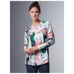 TRIGEMA Schlafanzug &raquo;Schlafanzug Oberteil Langarm mit abstraktem Print&laquo; 1 tlg. weiss L L DELUXE-Single-Jersey