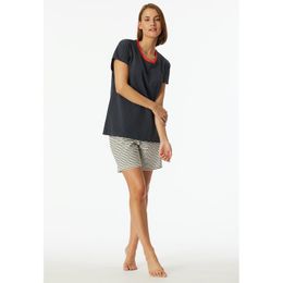 Schiesser Shorty &raquo;Casual Essentials&laquo; 2 tlg. mit unifarbenem Shirt und gestreifter Hose 207-graphit 42 42 Kurzer Damen-Schlafanzug von Schiesser