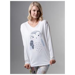 TRIGEMA Schlafanzug &raquo;Schlafanzug Oberteil Langarm mit Eulen-Print&laquo; 1 tlg. weiss L L DELUXE-Single-Jersey