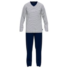Tom Tailor Pyjama &raquo;Nevada&laquo; 2 tlg. Streifendesign, Langarm, V-Ausschnitt, lange Hose, atmungsaktiv blau-dunkel-Ringel 54 (XL) 54 (XL) Herren Pyjama...