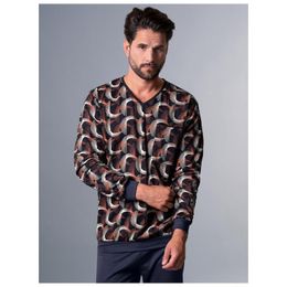 TRIGEMA Schlafanzug &raquo;Schlafanzug Oberteil Langarm mit Allover-Print&laquo; 1 tlg. navy L L DELUXE-Single-Jersey
