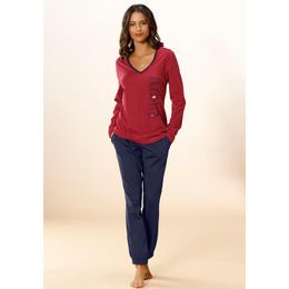Vivance Dreams Damen Pyjama 2 tlg. mit seitlichem Frontdruck rot 32/34