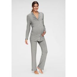 Lascana Damen Lascana Umstandspyjama 2 tlg. mit Knopfleiste und Raffung an der Seitennaht grau 32/34