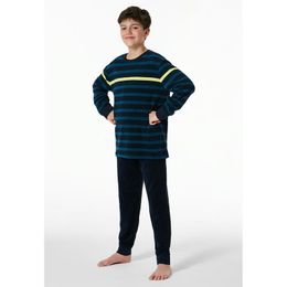 Schiesser Schlafanzug &raquo;Nightwear&laquo; 2 tlg. mit color-block Oberteil nachtblau 164 164 Langer Jungenschlafanzug von Schiesser