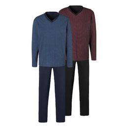 Le Jogger Pyjama Packung, 2 Stück, 4 tlg. Schlafanzug Allover Druck blau-marine / bordeaux-schwarz 44/46 (S) 44/46 (S) Herren Pyjama lang im...