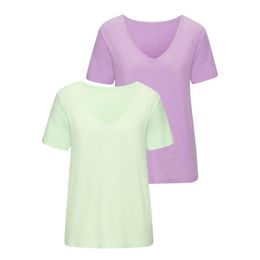 Vivance T-Shirt &raquo;mit modischer Rippstruktur&laquo; 2er-Pack, aus weichflie&szlig;ender Qualit&auml;t mit Viskose lime, flieder 36/38 36/38 Modische Rippstruktur