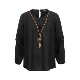 CLOUD 5IVE Klassische Bluse &raquo;Longsleeve Blouse with Necklace&laquo; black XXL XXL Lockerer Schnitt und regul&auml;re L&auml;nge f&uuml;r entspannte Silhouette und...