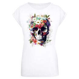 F4NT4STIC Extended Shoulder T-Shirt Totenkopf Blumen in wei&szlig; | Gr.: 5XL