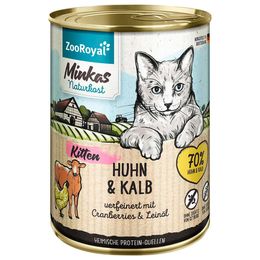 ZooRoyal Minkas Naturkost Kitten Huhn und Kalb Katzen-Nassfutter ohne Zucker und Getreide 6x400g