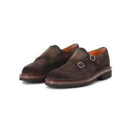 Santoni Low-Top Sneaker - Doppel-Monkstraps aus Veloursleder - Gr. 45_5 - in Braun - f&uuml;r Damen