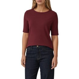 T-Shirt s.Oliver, Damen, Gr. 40, schwarz merlot, Rippware, Obermaterial: 95% Baumwolle, 5% Elasthan, unifarben, regular fit normal, Rundhals, Shirts T-Shirt, mit Rippstruktur
