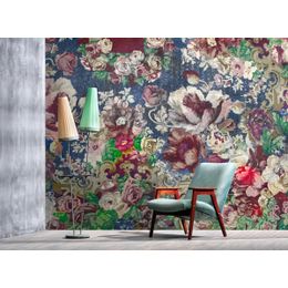 Livingwalls Vliestapete LIVING WALLS "Florale Mustertapete Blumentapete Vintage Vlies", blau, B:2,7m H:0,02m L:4m, Vlies, Tapeten